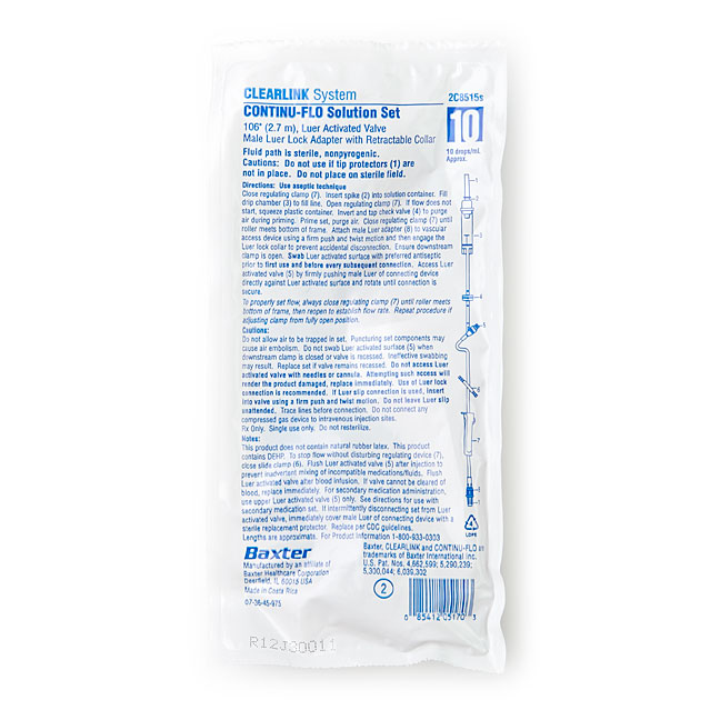 Baxter CONTINU-FLO Solution Set with CLEARLINK Luer Activated Valve ...
